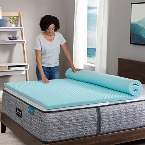 Beautyrest Cool Wave Convoluted Pressure-Relieving Memory Foam Mattress Topper, Queen, 2-Inch Blue