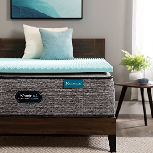 Beautyrest Cool Wave Convoluted Pressure-Relieving Memory Foam Mattress Topper, Queen, 2-Inch Blue