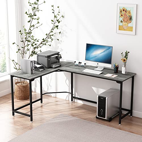 HOBINCHE 58 Inch L-Shaped Corner Computer Desk, Home Office Desk, Large Space Gaming Desk, Studying Writing Table Workstation, Gray