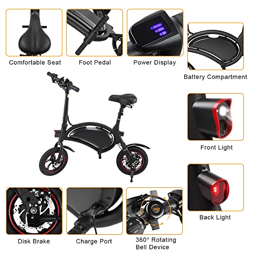 Winado Foldable Electric Bike for Adults & Teens, 12'' Wheels 250W Ebike with Rechargeable Battery & Power Display & LED Headlight & Twist Throttle for City Commuter Cycling