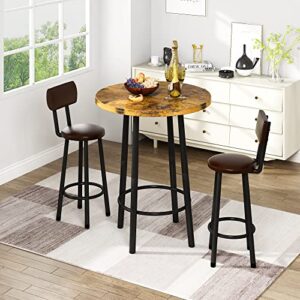 Recaceik 3 Piece Pub Dining Set, Modern Round bar Table and Stools for 2 Kitchen Counter Height Wood Top Bistro Easy Assemble for Breakfast Nook Living Room Small Space Restaurant, Rustic Brown 23.6"