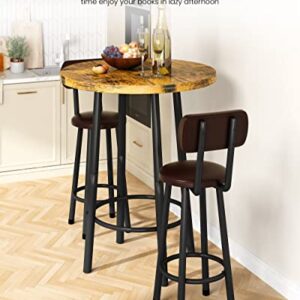 Recaceik 3 Piece Pub Dining Set, Modern Round bar Table and Stools for 2 Kitchen Counter Height Wood Top Bistro Easy Assemble for Breakfast Nook Living Room Small Space Restaurant, Rustic Brown 23.6"