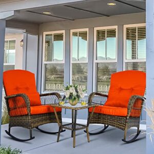 SENSWEET Wicker Rocking Chairs Set of 2, Rattan Patio Rocking Chairs, All-Weather Rocking Lawn Wicker Furniture for Porch Deck Garden Backyard(Red)