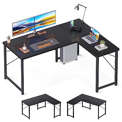 ODK L Shaped Desk, Computer Corner Desk, Gaming Desk, Home Office Writing Desk, Modern Wooden Workstation Desk, Easy to Assemble, 53 Inch, Black