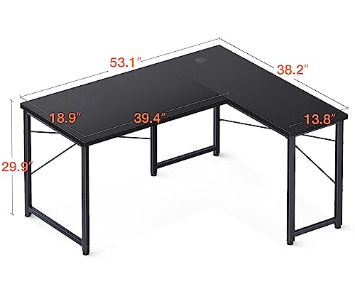 ODK L Shaped Desk, Computer Corner Desk, Gaming Desk, Home Office Writing Desk, Modern Wooden Workstation Desk, Easy to Assemble, 53 Inch, Black