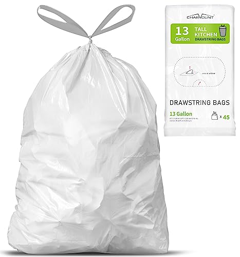 Charmount 13 Gallon Strong Tall Kitchen Drawstring Trash Bags,0.98 Mil Unscented Garbage Bags - 45 Count …