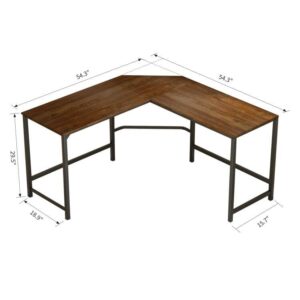 TinyTimes 54.3" L-Shaped Computer Desk, Corner Desk, Computer Desk, for Home Office Writing Study Workstation Industrial Style PC Laptop Table Gaming Desk Save Space Easy Assembly -Brown+Black