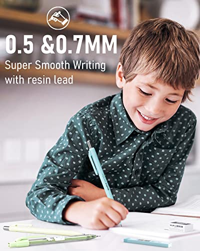 Nicpro 46PCS Aesthetic School Supplies With Big Capacity Pen Case, 26PCS Cute Pastel Mechanical Pencils 0.5 mm & 0.7 mm with 12 Tube HB Lead Refills, Erasers,Eraser Refills for Student Writing Drawing