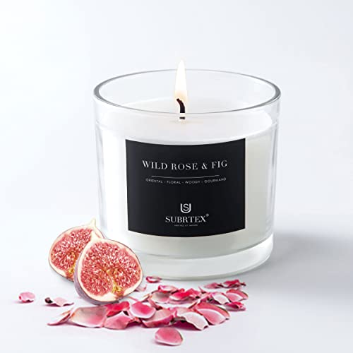 subrtex Wild Rose & FIG Scented Candles for Women, 7oz Small Jar Single Wick Candle, 40 Hours of Burn Time, Highly Scented Aromatherapy Candle Valentine's Day Gift for Bathing Massage