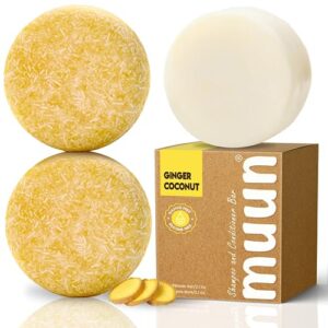 muun shampoo bars and conditioner set 3 - ginger & coconut - hair growth, anti hair loss, hair regrowth, ph balanced- solid soap easy for travel - sulfate & silicone free