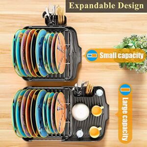 Dish Drying Rack - Large Dish Rack, Expandable Stainless Steel Dish Drainers for Kitchen Counter with Cutlery Holder, Drying Rack for Kitchen Sink, Black