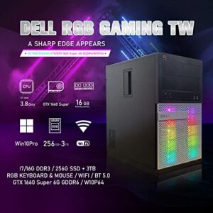 Dell RGB Gaming PC Desktop Computer - Intel Quad I7 up to 3.8GHz, GeForce GTX 1660 Super 6G GDDR6, 16GB Memory, 256G SSD + 3TB, RGB Keyboard & Mouse, WiFi & Bluetooth 5.0, Win 10 Pro (Renewed)