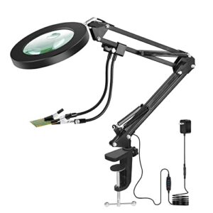 magnifying glass with light and clamp, 5x & 10x magnifying lens desk lamp with gooseneck arms, 3 color modes, 108 pcs led beads, led lighted magnifier with light for hobby crafts repair close works