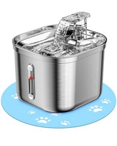 rantizon cat water fountain, 74oz/2.2l stainless steel cat fountain water bowl, quiet electric automatic pet water fountain with silicone mat, water fountain for cats inside for cats dogs pets