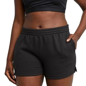 hanes women's originals sweat, heavyweight fleece, shorts with pockets, 2", black