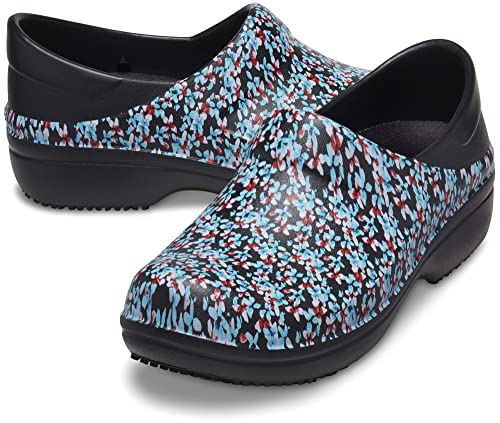 Crocs Women's Neria Pro II Clog, Slip Resistant Work Shoes, Black/Ice Blue, 9