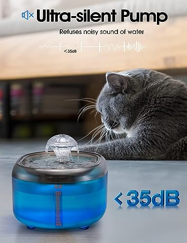 Olelica Cat Water Fountain, 71fl oz/2.1L Ultra Quiet Dog Dispenser, Automatic Pet Fountain for Cats Inside, Dispenser with 1 Replacement Filter Dogs Multiple Pets (Blue)