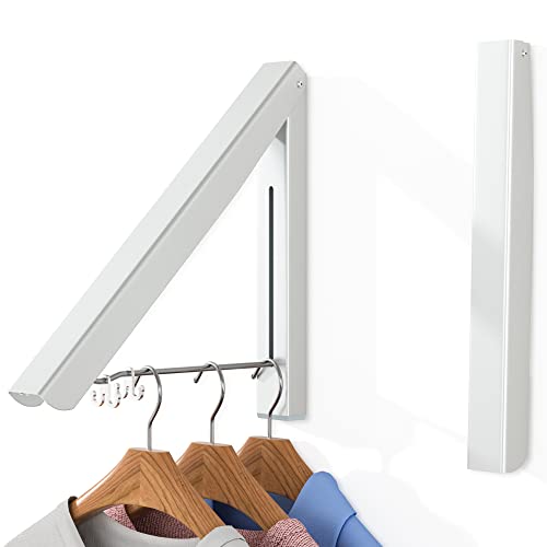 Leadiy Single Retractable Clothes Drying Rack, Wall Mounted Foldable Laundry Hanger for Small Spaces, Small Collapsible Folding Garment Al Alloy Racks, Coat Hanger Dorm Accessories (Silver)