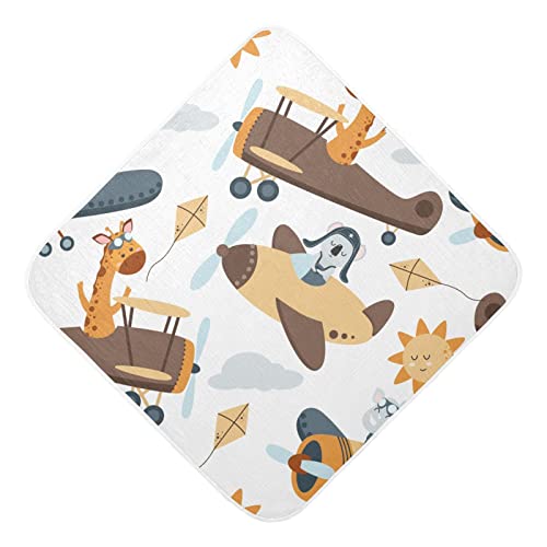 Pigsaly Cute Giraffe Koala Hooded Baby Towel Airplane Animals Baby Bath Towel Unisex Soft Organic Cotton Washcloths Toddlers Shower Gifts for Boys Girls Newborn 30 x 30 in