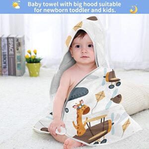 Pigsaly Cute Giraffe Koala Hooded Baby Towel Airplane Animals Baby Bath Towel Unisex Soft Organic Cotton Washcloths Toddlers Shower Gifts for Boys Girls Newborn 30 x 30 in