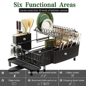 Runnatal Large Dish Drying Rack with Drainboard Set, Detachable 2-in-1 Large-Capacity 2-Tier Over The Sink Dish Drying Rack and Dish Drainer for Kitchen Counter