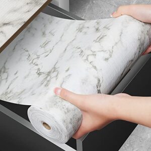 drawer and shelf liner for kitchen cabinet: non adhesive fridge liner washable reusable easy to clean strong grip liner for cabinets, dresser, bathroom cupboard drawers, white marble (12 in x 10 ft)