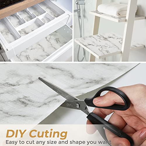 Drawer and Shelf Liner for Kitchen Cabinet: Non Adhesive Fridge Liner Washable Reusable Easy to Clean Strong Grip Liner for Cabinets, Dresser, Bathroom Cupboard Drawers, White Marble (12 in x 10 FT)