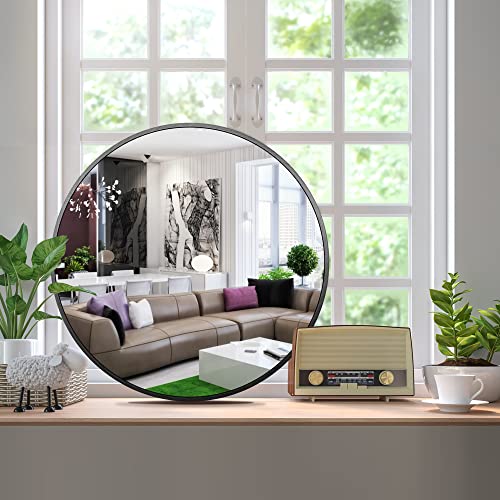 Itrue Black Round Mirror 12 Inch Small Metal Frame Mirrors for Wall with Wall Mount Hook for Home Decor