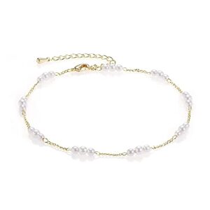 BERISO Gold Ankle Bracelets for Women 14K Gold Plated Summer Beach Cute Pearls Ankle Bracelets for Women Minimalist Anklet for Women Gold Jewelry Gift