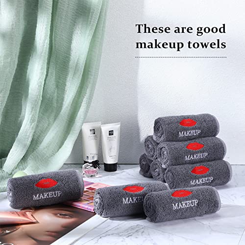 30 Pcs Soft Cotton Makeup Remover Towels 12 x 12 Inch Wash Cloths for Your Face Makeup Towels with Makeup Embroidery Reusable Washcloth for Women Gentle Face Wash, Makeup Removal (Gray)