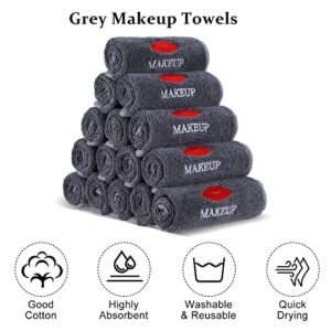 30 Pcs Soft Cotton Makeup Remover Towels 12 x 12 Inch Wash Cloths for Your Face Makeup Towels with Makeup Embroidery Reusable Washcloth for Women Gentle Face Wash, Makeup Removal (Gray)