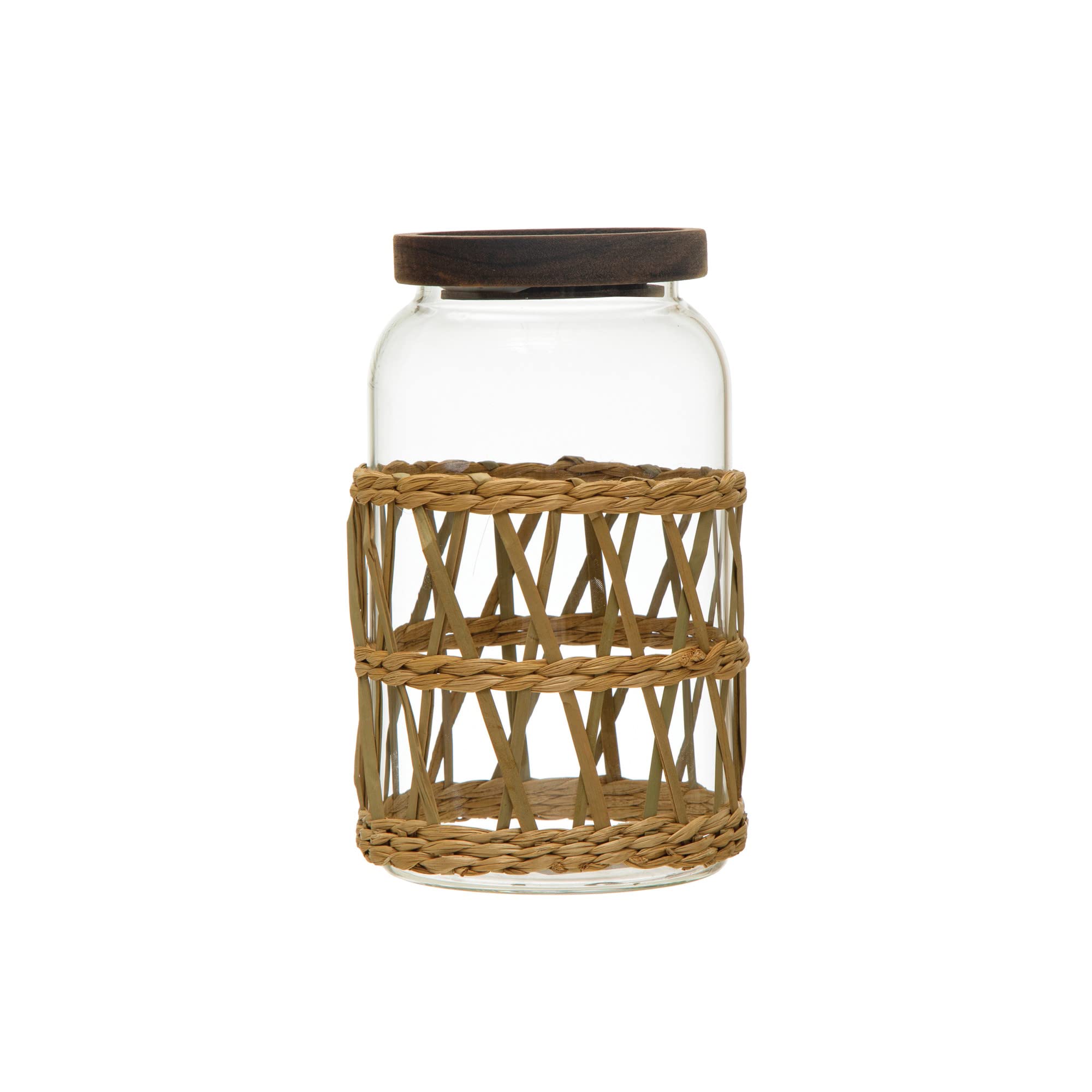 Creative Co-Op Boho Glass Storage Acacia Wood Lid, Natural Canister