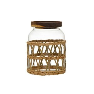 creative co-op boho glass storage acacia wood lid, natural canister