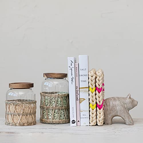 Creative Co-Op Boho Glass Storage Acacia Wood Lid, Natural Canister