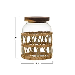 Creative Co-Op Boho Glass Storage Acacia Wood Lid, Natural Canister