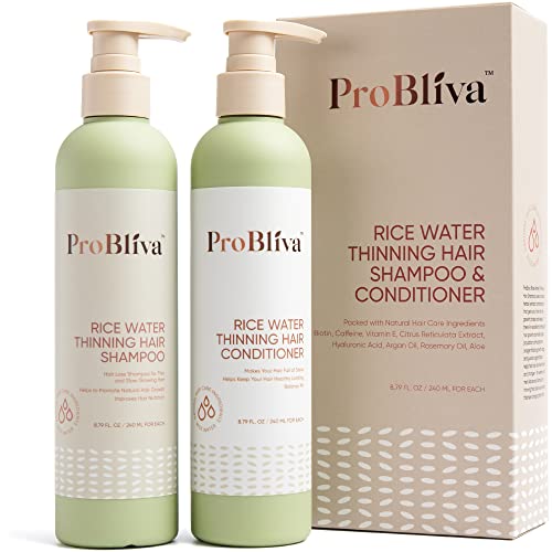 ProBliva Rice Water Shampoo and Conditioner Set for Hair Growth, Packed with Biotin, Caffeine, Reticulata Extract, Vitamin E, Hyaluronic Acid, Rosemary Oil, Daily Routine Shampoo For Thickening / Thinning Hair and Hair Loss, For Women