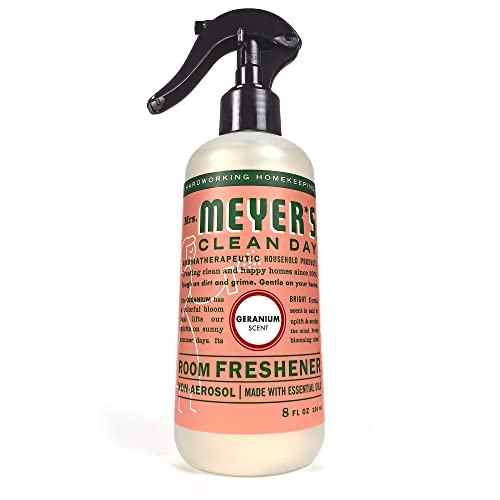 Mrs. Meyer's Room and Air Freshener Spray, Non-Aerosol Spray Bottle Infused with Essential Oils, Geranium, 8 fl. oz (Pack of 4)