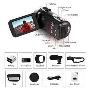 ZOLAMENTE Video Camera, Camcorder 2.7K 30FPS, 16x Digital Zoom YouTube Camera, Infrared IR Night Vision Camcorder Camera, 3.0" 270° Rotating Screen LED Vlogging Camera