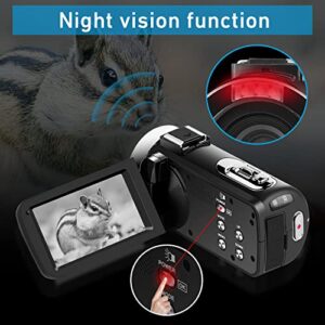 ZOLAMENTE Video Camera, Camcorder 2.7K 30FPS, 16x Digital Zoom YouTube Camera, Infrared IR Night Vision Camcorder Camera, 3.0" 270° Rotating Screen LED Vlogging Camera