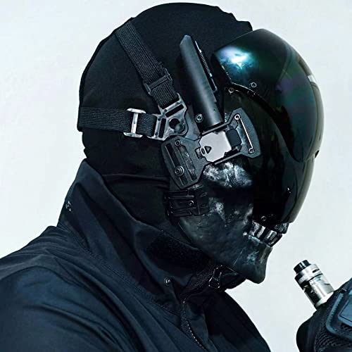 Marikito Cyberpunk mask adult helmet, Techwear futurism mask, Halloween holiday party role play costume props, anti fog lens (skull)