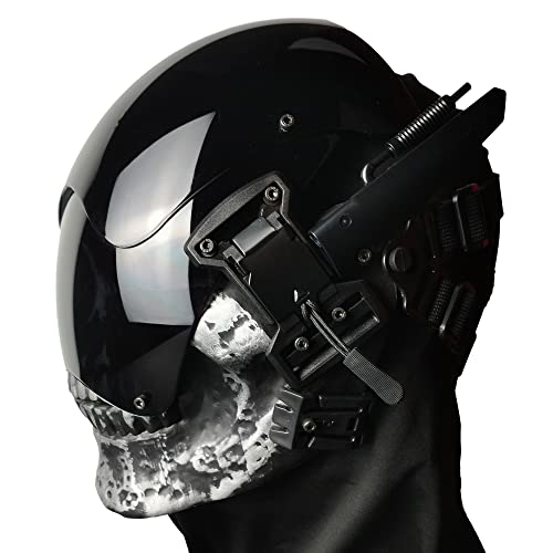 Marikito Cyberpunk mask adult helmet, Techwear futurism mask, Halloween holiday party role play costume props, anti fog lens (skull)