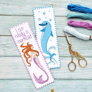 Dolphin Counted Cross Stitch Bookmark Kit for Adults - DIY Embroidery Book Marker Set with Paper Pattern, 16 Count Aida Canvas and Pre-Sorted Floss