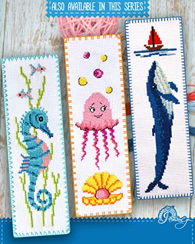 Dolphin Counted Cross Stitch Bookmark Kit for Adults - DIY Embroidery Book Marker Set with Paper Pattern, 16 Count Aida Canvas and Pre-Sorted Floss