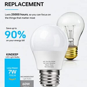 KINDEEP A15 Refrigerator LED Bulbs 60 Watt Equivalent, 7W Light Bulb Daylight White 5000K, 700LM for Appliance Fridge Light Bulb, Ceiling Fan, Waterproof, Non-Dim, E26 Base, 2 Pack