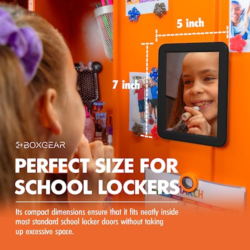 Boxgear Magnetic Locker Mirror - 5" x 7"- for School Locker, Bathroom, Household Refrigerator, Locker Accessory, Workshop Toolbox or Office Cabinet (Black)