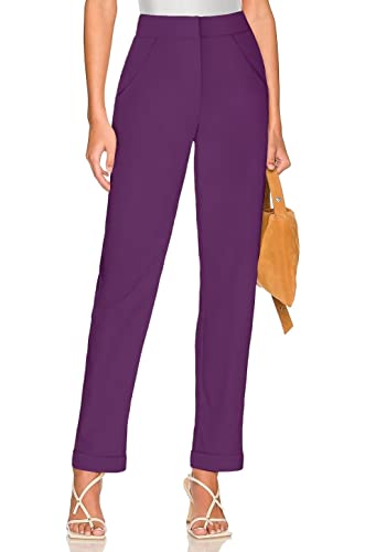 Women's High Waist Lightweight Solid Long Pants Elegant Office Trousers P5324SL CDS Purple M