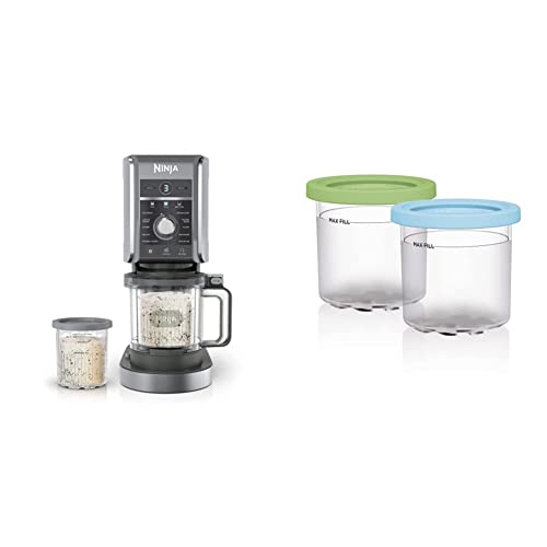 Ninja NC501 CREAMi Deluxe 11-in-1 Ice Cream & Frozen Treat Maker & More, 11 Programs & XSKPLID2CD Pints 2 Pack, Compatible with NC299AMZ & NC300s Series Creami Ice Cream Makers