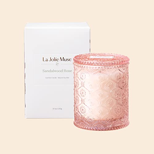 LA JOLIE MUSE Scented Candle, Sandalwood Rose Candle, Candles Gifts for Women, Natural Soy Candle, 8 oz 50 Hours Burn, Candles for Home Scented