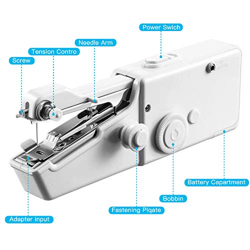 Handheld Sewing Machine, Portable Mini Cordless Handheld Electric Stitch Tool for Fabric Curtains Clothing Home Travel DIY Use