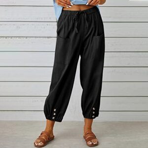 Womens Casual Capri Pants Elastic Waist Drawstring Summer Lounge Baggy Trousers Cinch Bottom Lantern Ankle Pants with Pockets